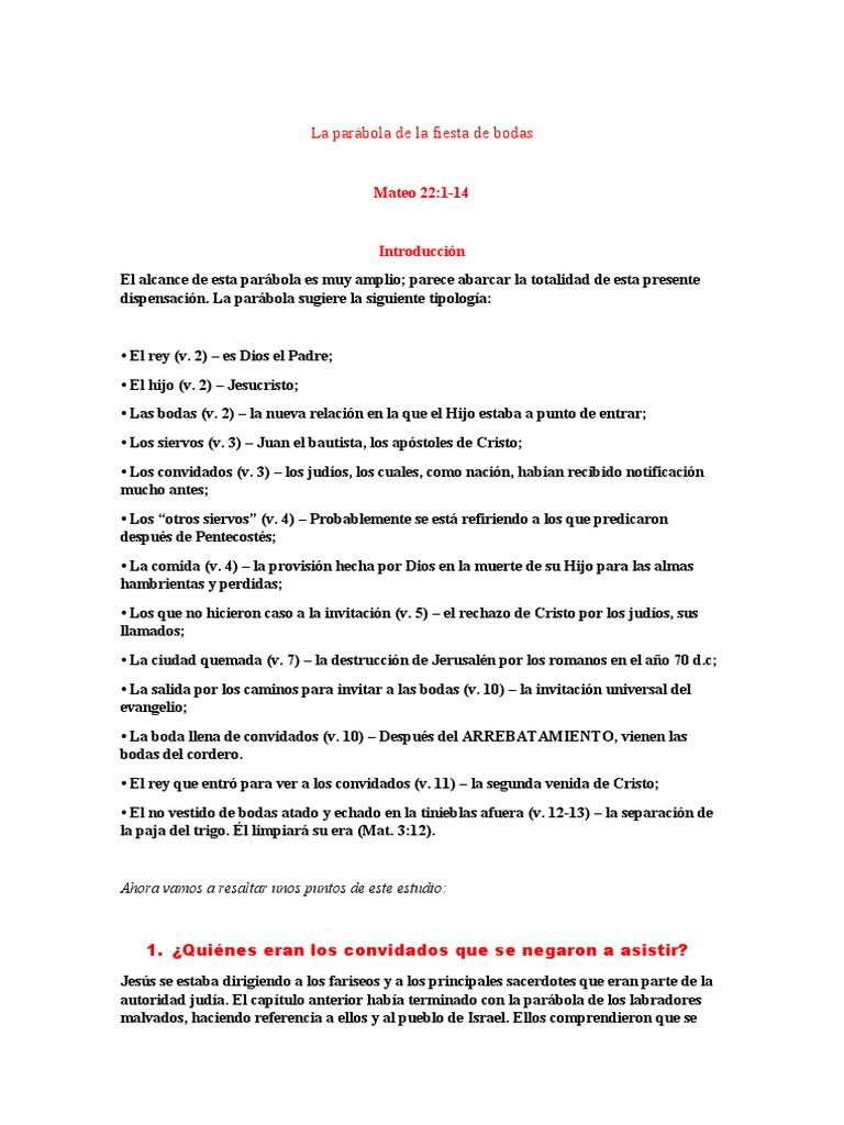La Parabola de La Fiesta de Bodas-Pastor José Méndez | PDF | Jesús ...