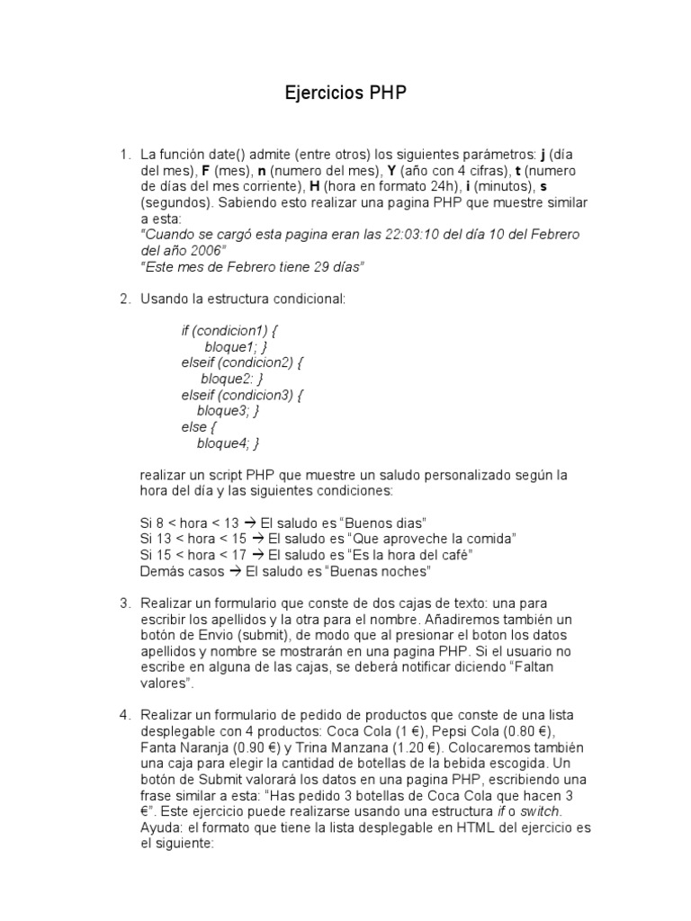 Ejercicios PHP | PDF | Php | Informática