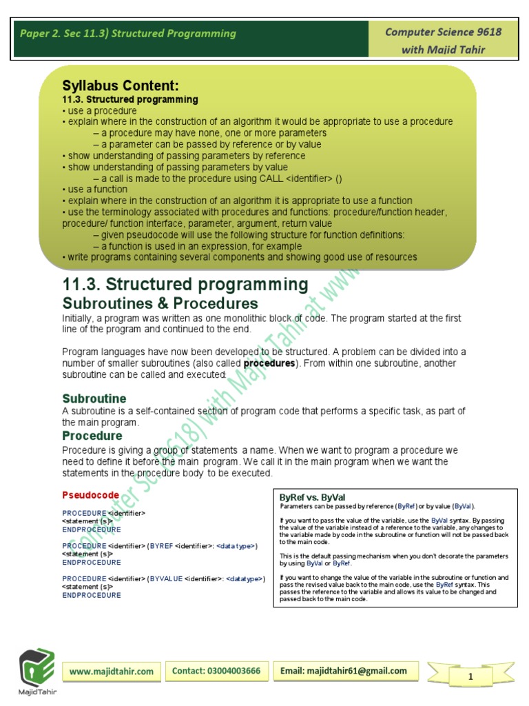 113 Structured Programming Mt L Pdf Subroutine Parameter Computer Programming