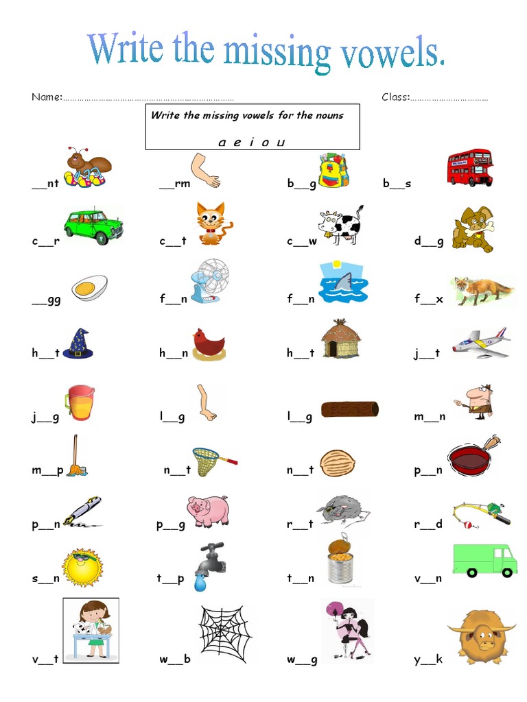 Missing Vowels Worksheet for Kids | PDF