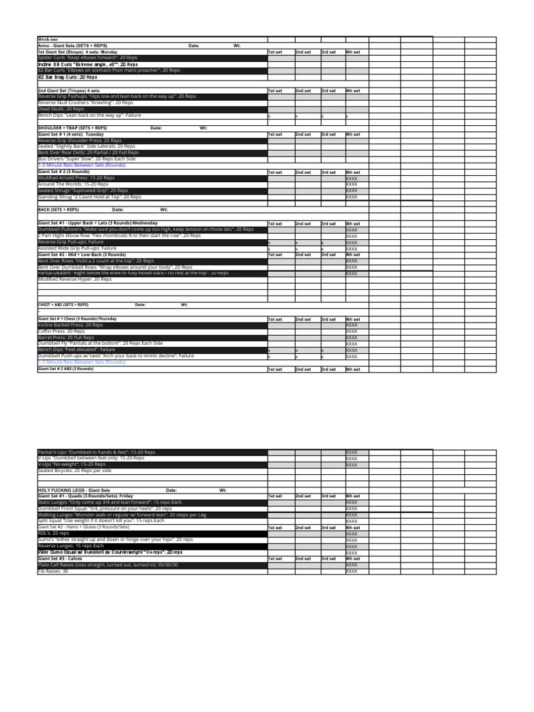 Rest 1-3 Minutes Between Rounds (Giant Sets) : X X X X | PDF | Physical ...