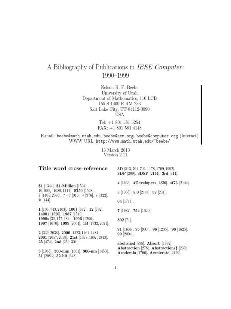 A Bibliography of Publications in IEEE Computer: 1990-1999: Title Word ...
