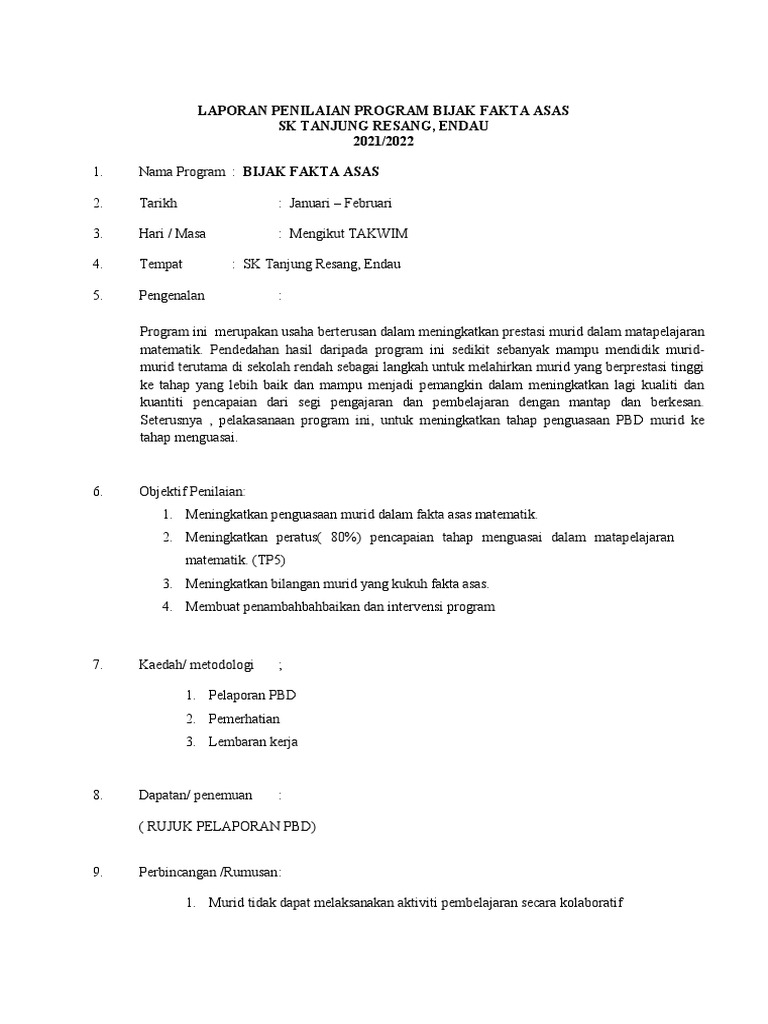 Program Bijak Fakta Asas Meningkatkan Penguasaan Matematik | PDF