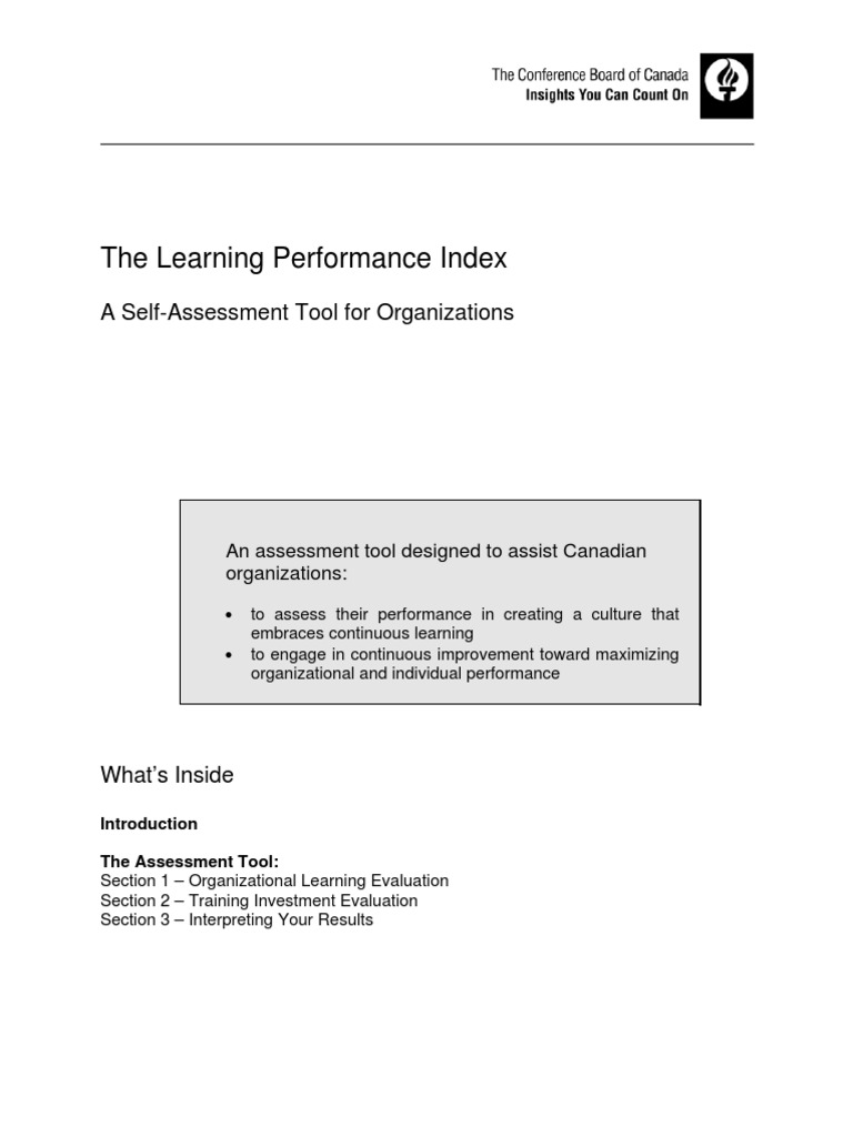 The Learning Performance Index: A Self-Assessment Tool For ...