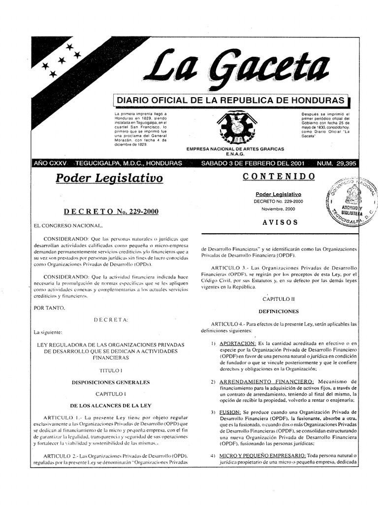 Ley OPDF, Decreto 229 - 2000 | PDF