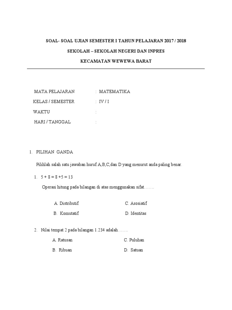 Soal Ujian Semester 1 | PDF