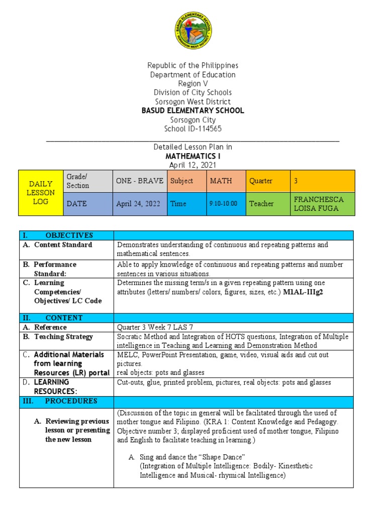 Math Patterns: Determining Missing Terms in Repeating Sequences | PDF ...