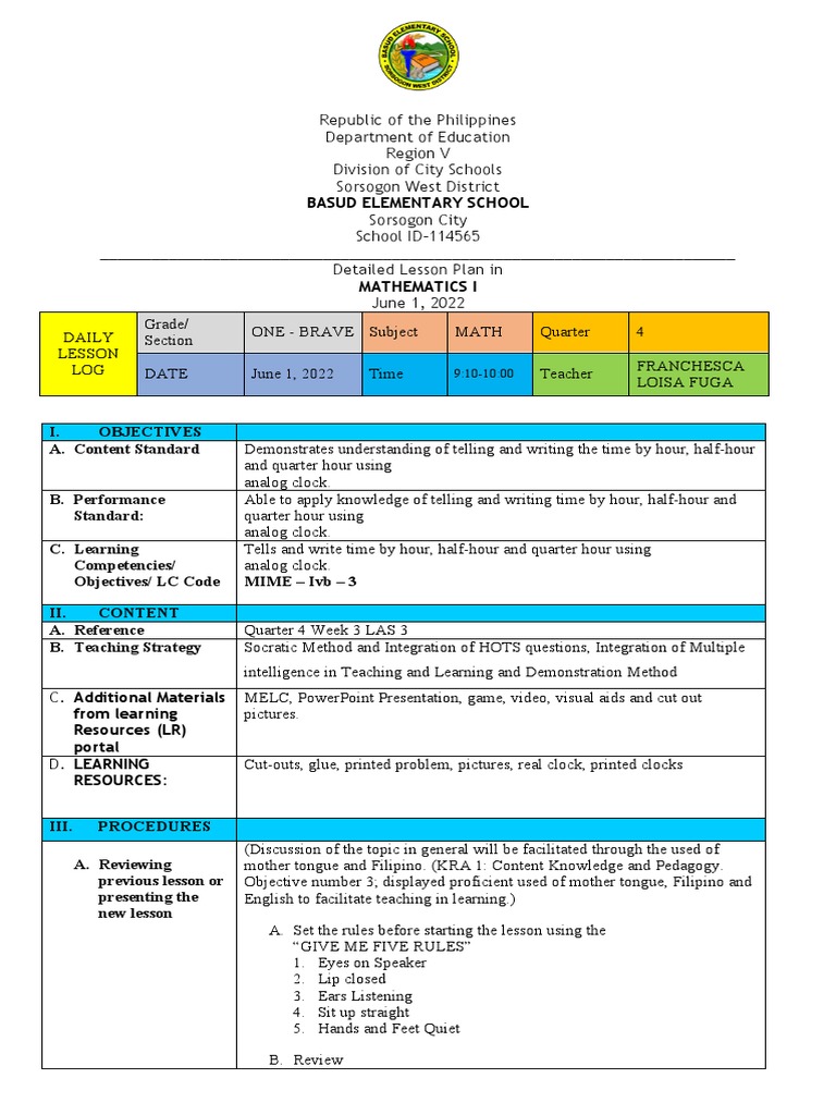 COT2 Lesson Plan MATH 1 | PDF | Lesson Plan | Teachers