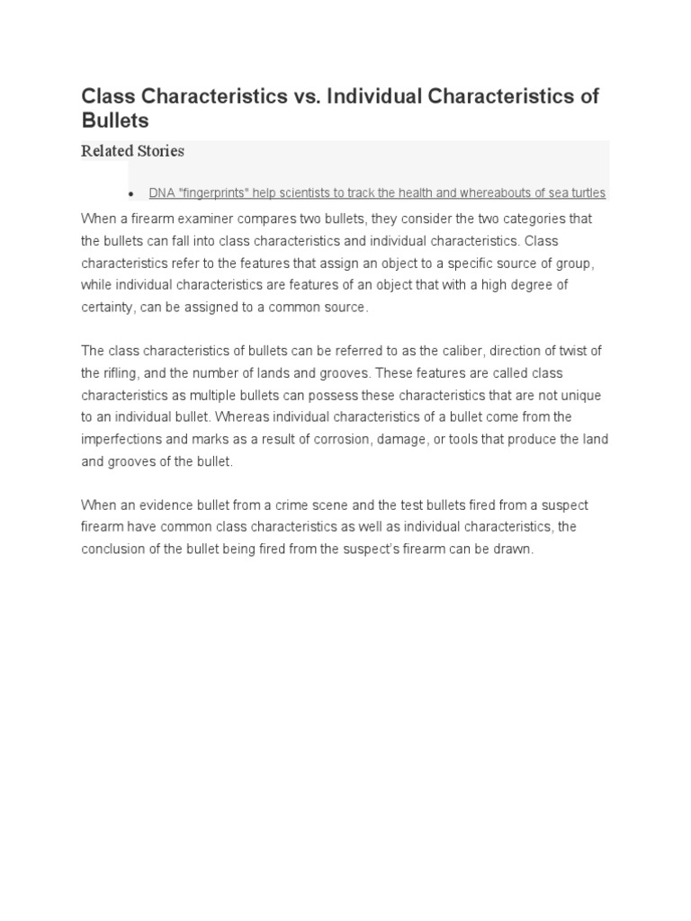 Class Characteristics vs. Individual Characteristics of Bullets | PDF ...