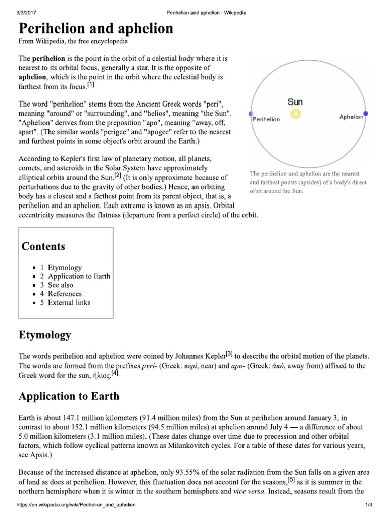 Aphelion and Perihelion | PDF