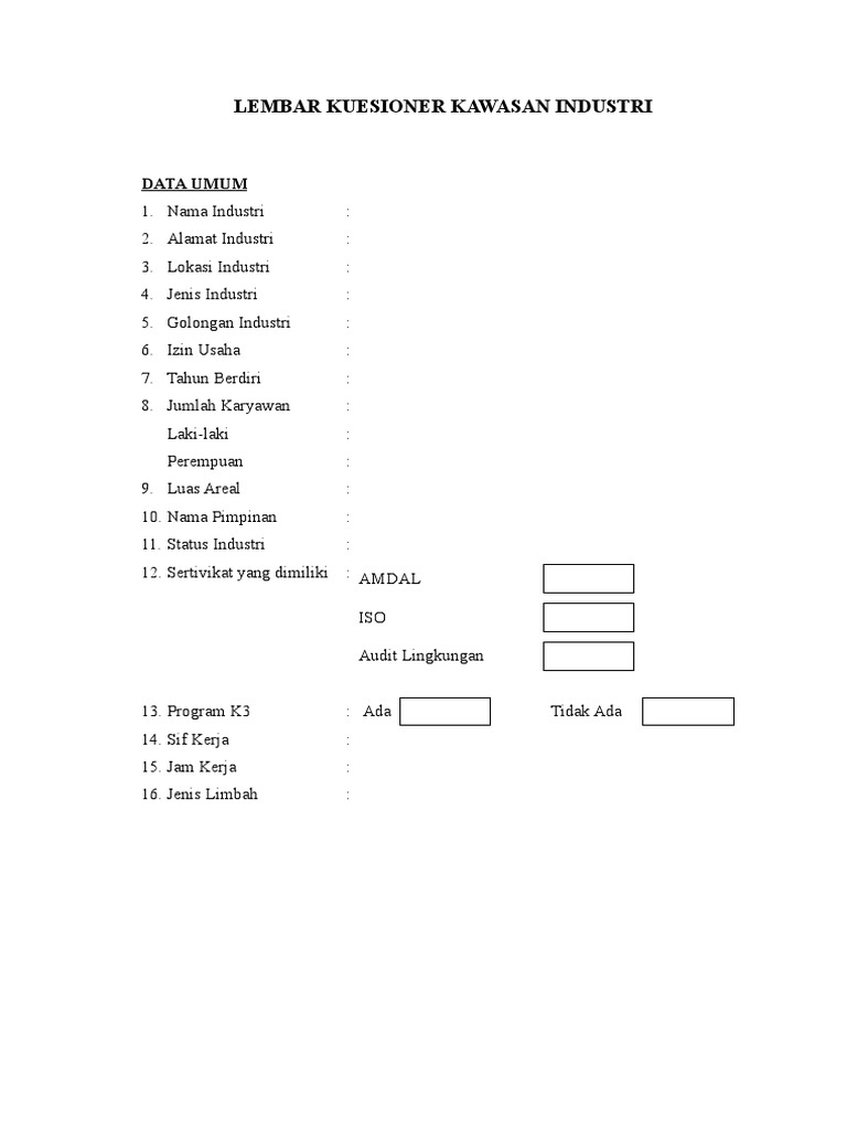 Form Ttu Kawasan Industri | PDF
