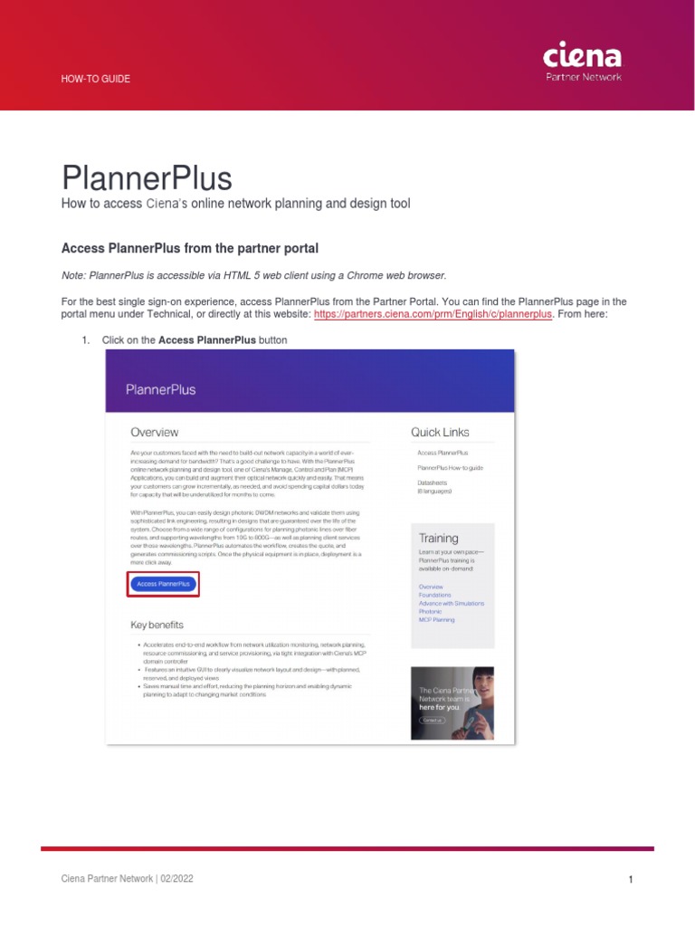 Plannerplus: How To Access Ciena'S Online Network Planning and Design ...