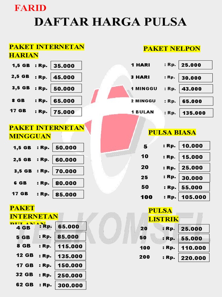 Daftar Harga Pulsa | PDF