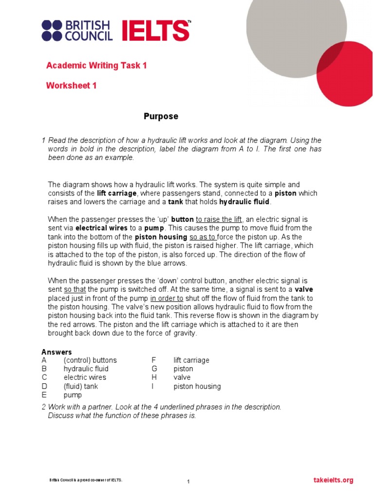 Academic Writing Task 1 Worksheet 1: Purpose | PDF | Elevator
