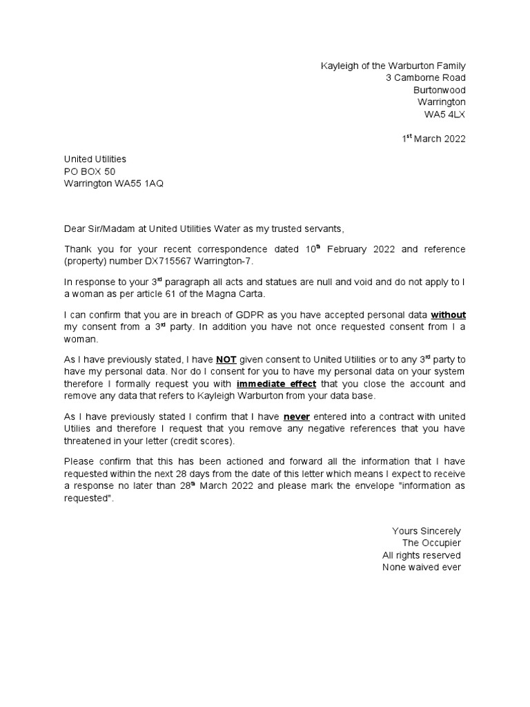 United Utilities Letter 1st March 2022 | PDF