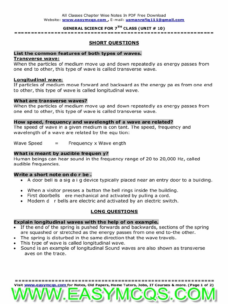 7th General Science Old Notes Unit 10 | PDF