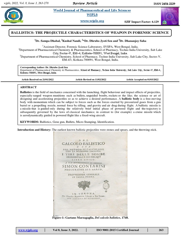 Review Article - BALLISTICS THE PROJECTILE CHARACTERISTICS OF WEAPON IN ...