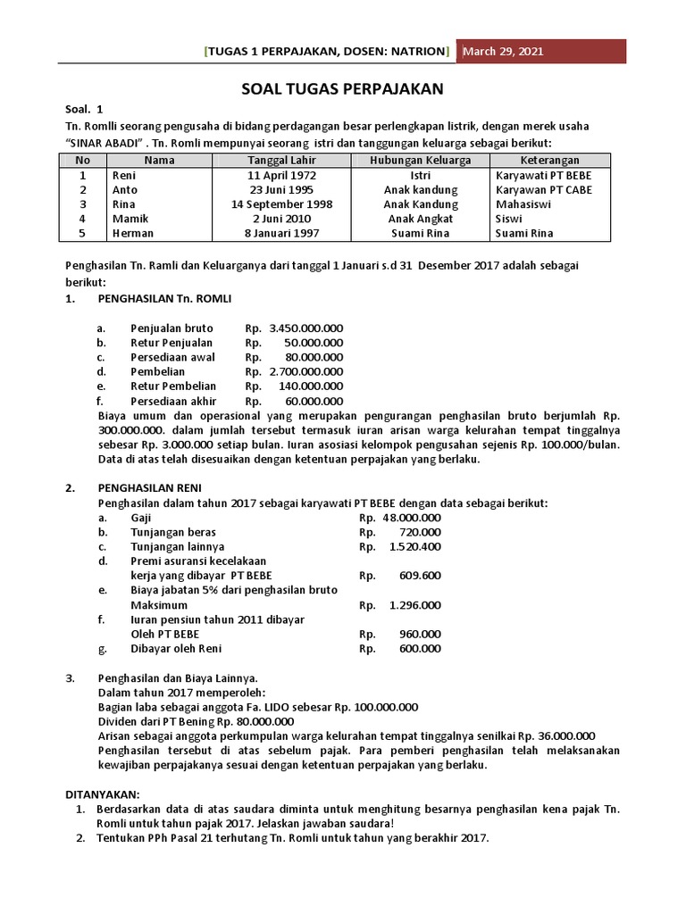 Jawaban Tugas 1 Perpajakan | PDF
