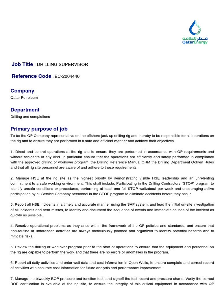 Data Overview - DRILLING SUPERVISOR | PDF | Drilling Rig | Oil Well