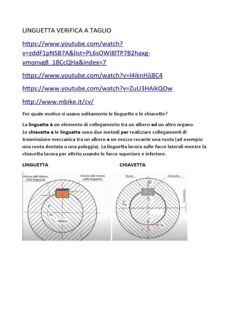 Linguetta Dimensionamento e Verifica A Taglio | PDF