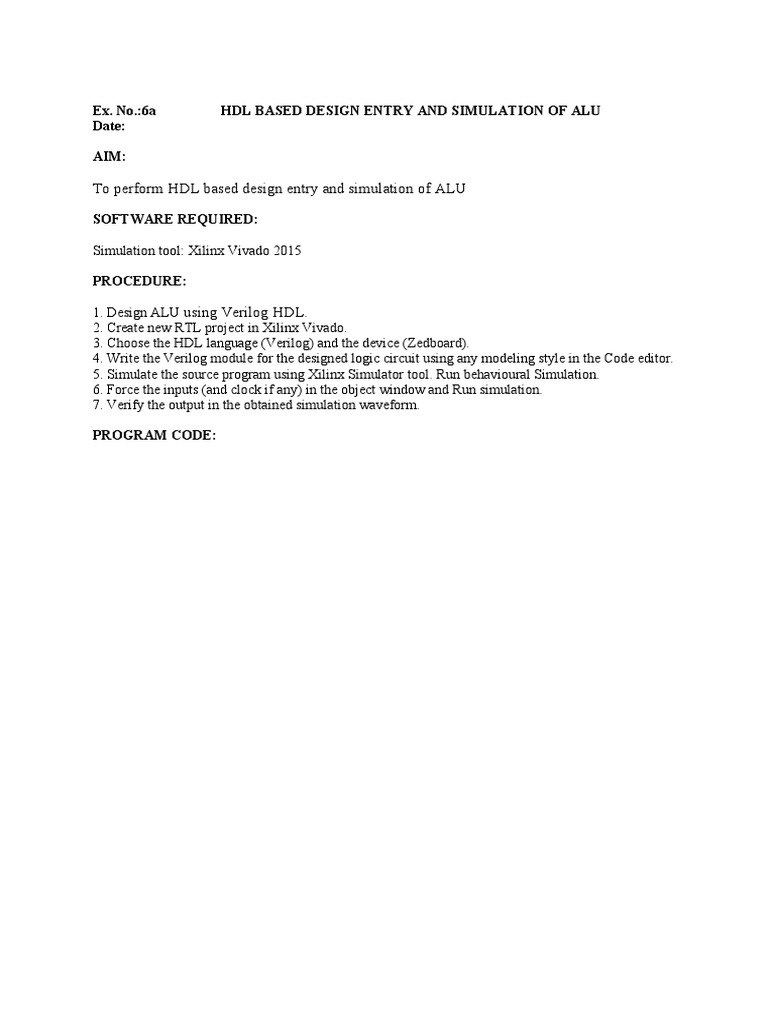 To Perform HDL Based Design Entry and Simulation of ALU | PDF ...