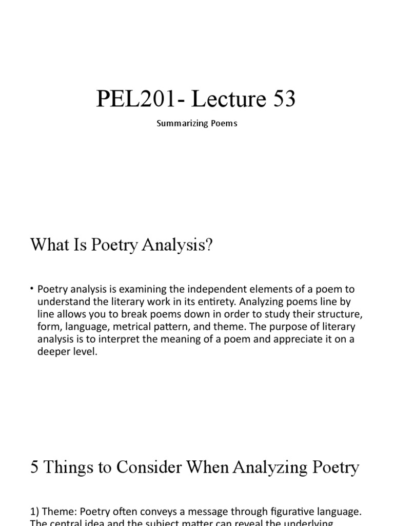 Lecture 53 Summarizing Poems | PDF | Poetry | Metre (Poetry)