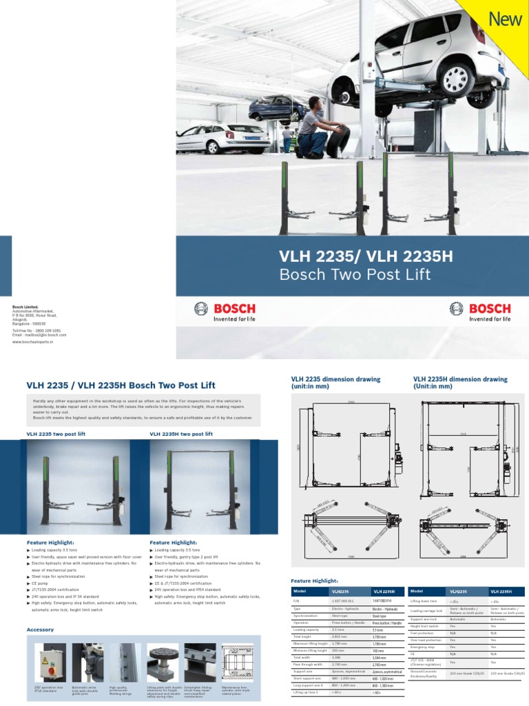 Bosch VLH 2235 Two Post Lift Specs | PDF | Elevator | Semi Trailer Truck