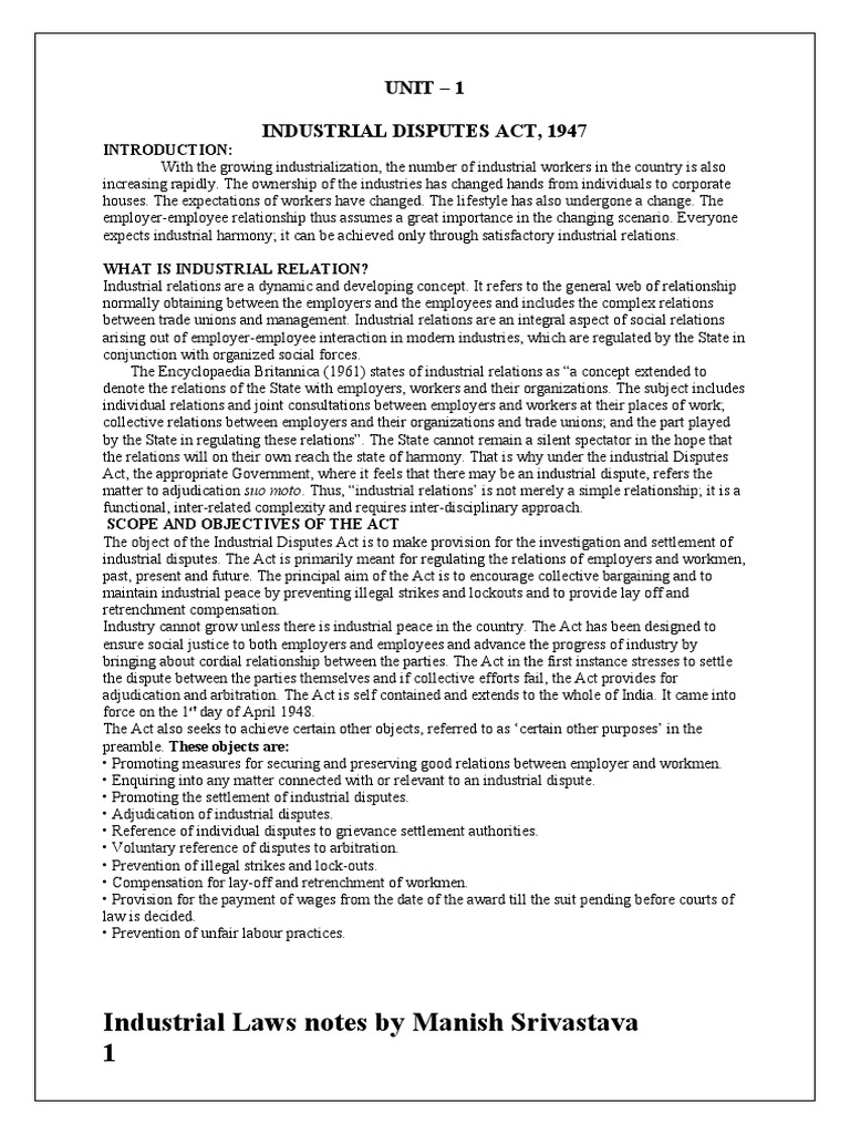 Overview of the Industrial Disputes Act | PDF | Employment | Strike Action