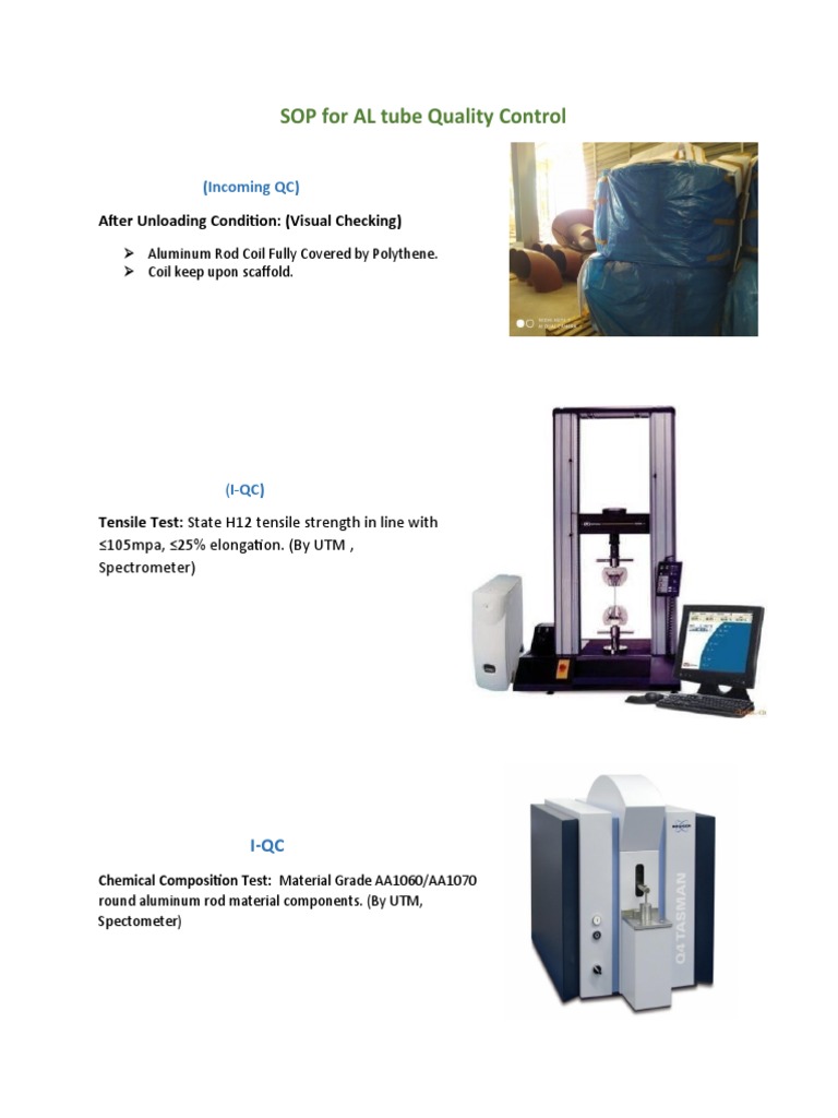 SOP For AL Tube Quality Control: (Incoming QC) | PDF | Extrusion | Pressure