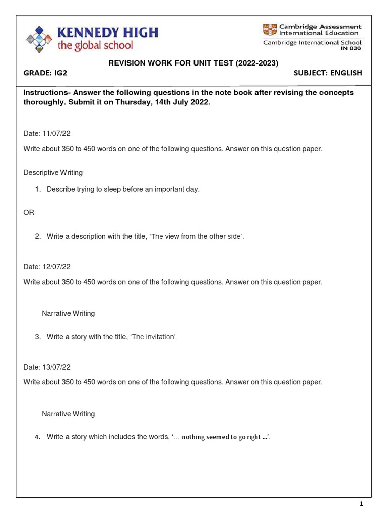 G10 English Revision Work | PDF