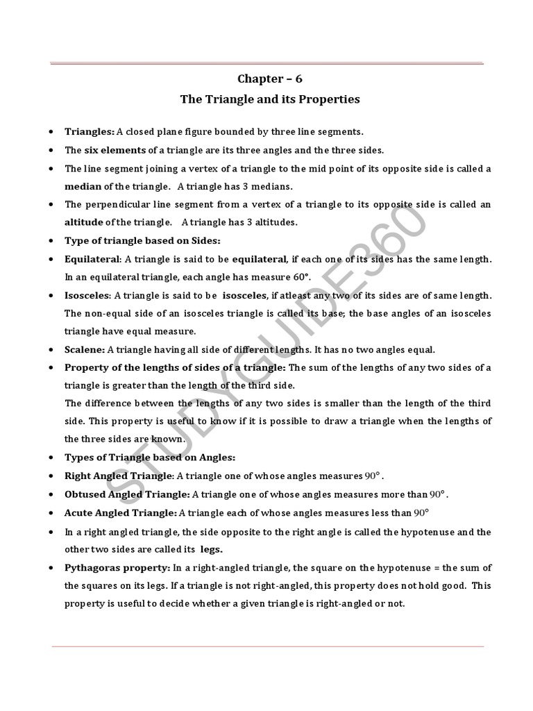 07 Maths Key Notes Ch6 The Triangle and Its Properties Unlocked | PDF ...
