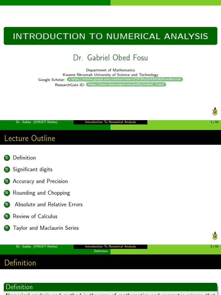 Introduction To Numerical Analysis: Dr. Gabriel Obed Fosu | PDF ...