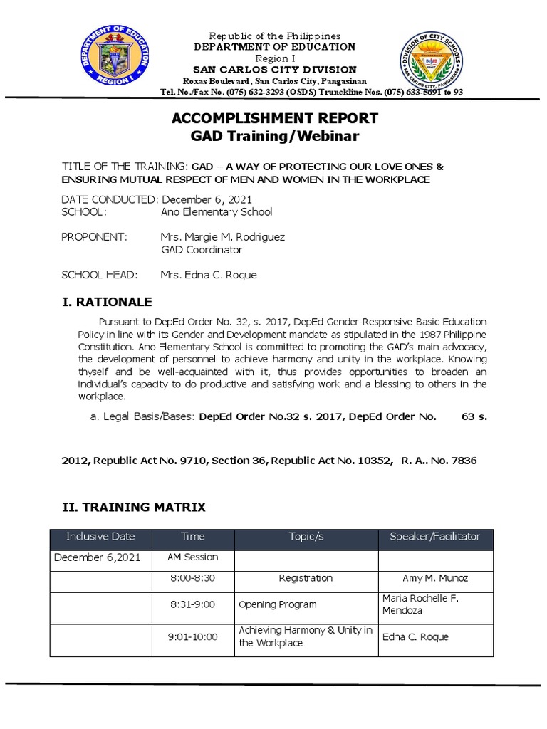 ANO ES - GAD Training Accomplishment Report 2021 | PDF