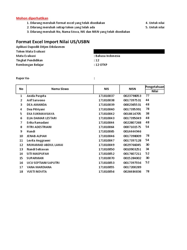 Bahasa Indonesia Format-Nilai-Us-Usbn-20192-12 - OTKP | PDF