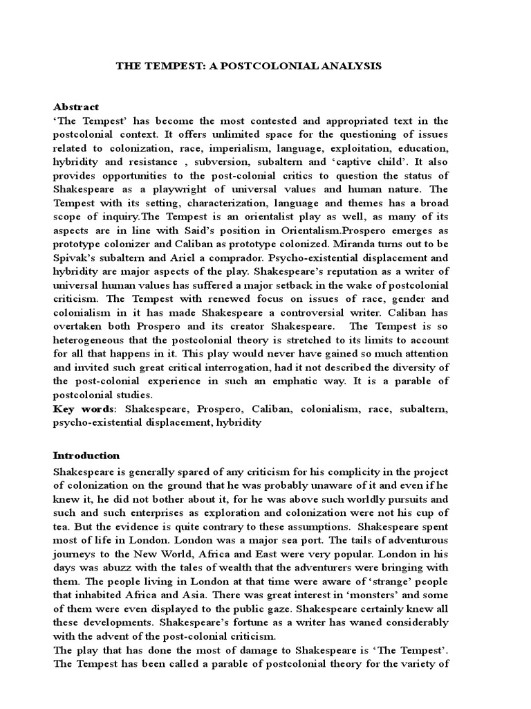 Postcolonial Themes in The Tempest | PDF | The Tempest | Postcolonialism