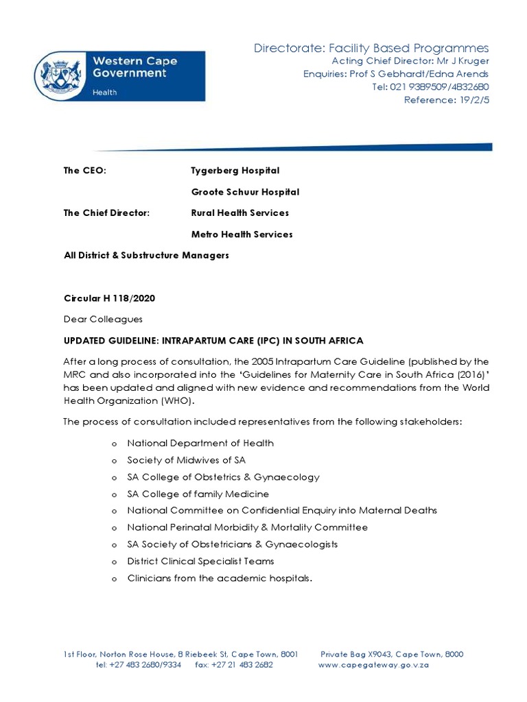 Updated Intrapartum Care Guidelines SA | PDF | Childbirth | Maternal Death
