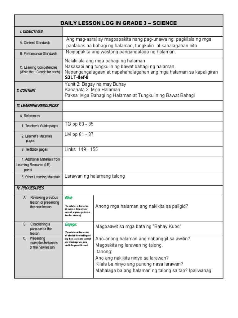 DAILY LESSON LOG IN GRADE 3 | PDF