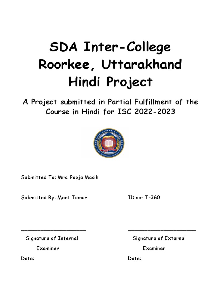 SDA Inter-College Roorkee, Uttarakhand Hindi Project | PDF | Career ...