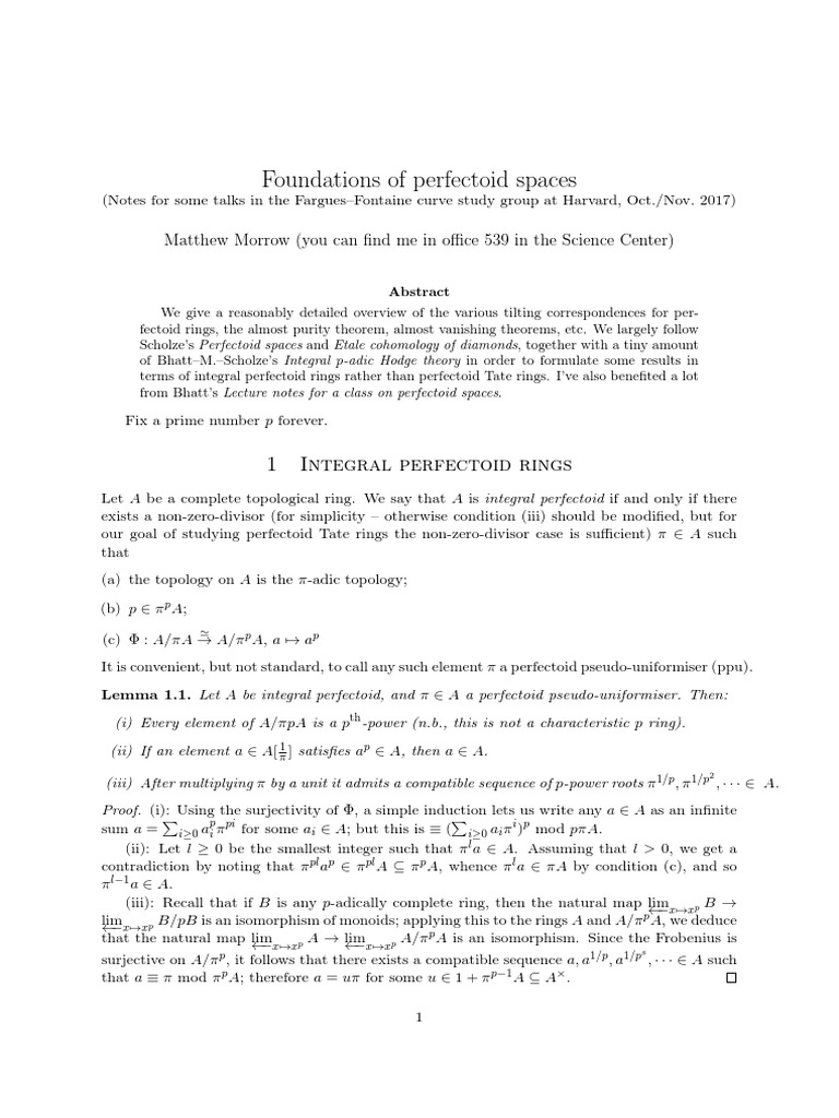 Foundations of perfectoid spaces | PDF | Ring (Mathematics ...