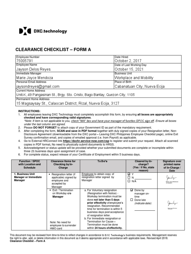 PHL Exit Checklist Jayson Delos Reyes v1 | PDF | Payroll | American Express