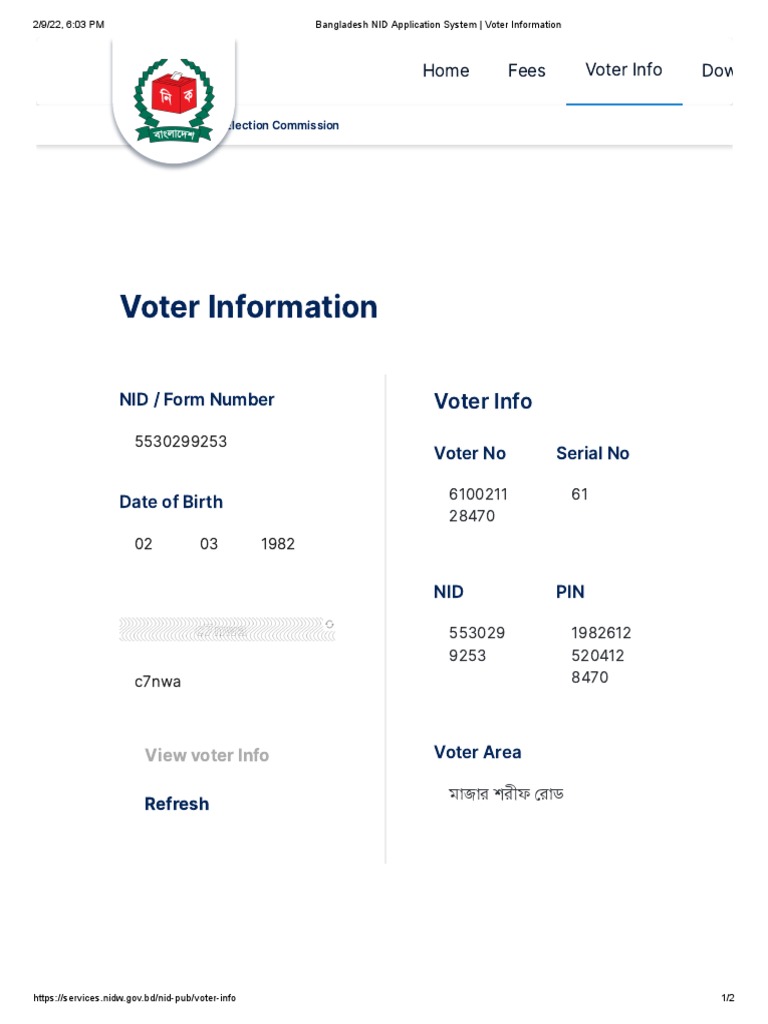 Bangladesh NID Application System - Voter Information | PDF
