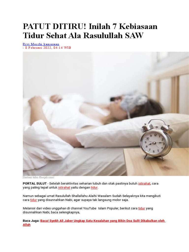 PATUT DITIRU! Inilah 7 Kebiasaan Tidur Sehat Ala Rasulullah SAW | PDF