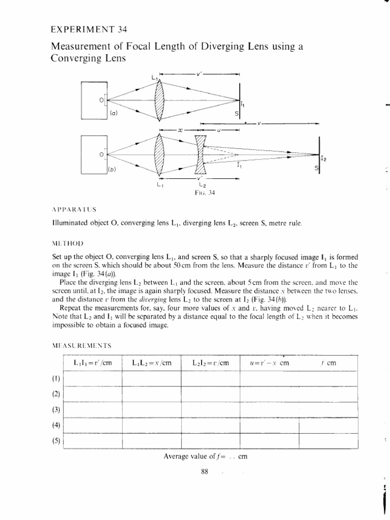 Focal Length of Diverging Lens Using Converging Lens | PDF | Glass ...