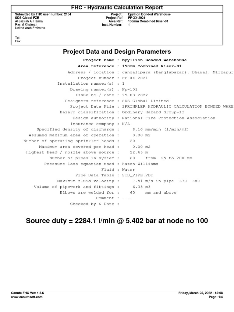 Sprinkler Hydraulic Calculation - Bonded Warehouse - 25.03.2022 | PDF ...