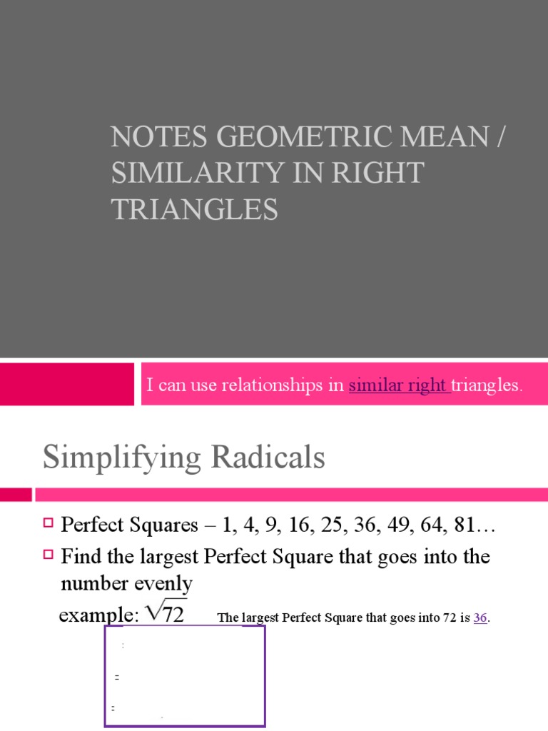 Geometric Mean & Right Triangle Similarity | PDF | Triangle | Mathematical Objects
