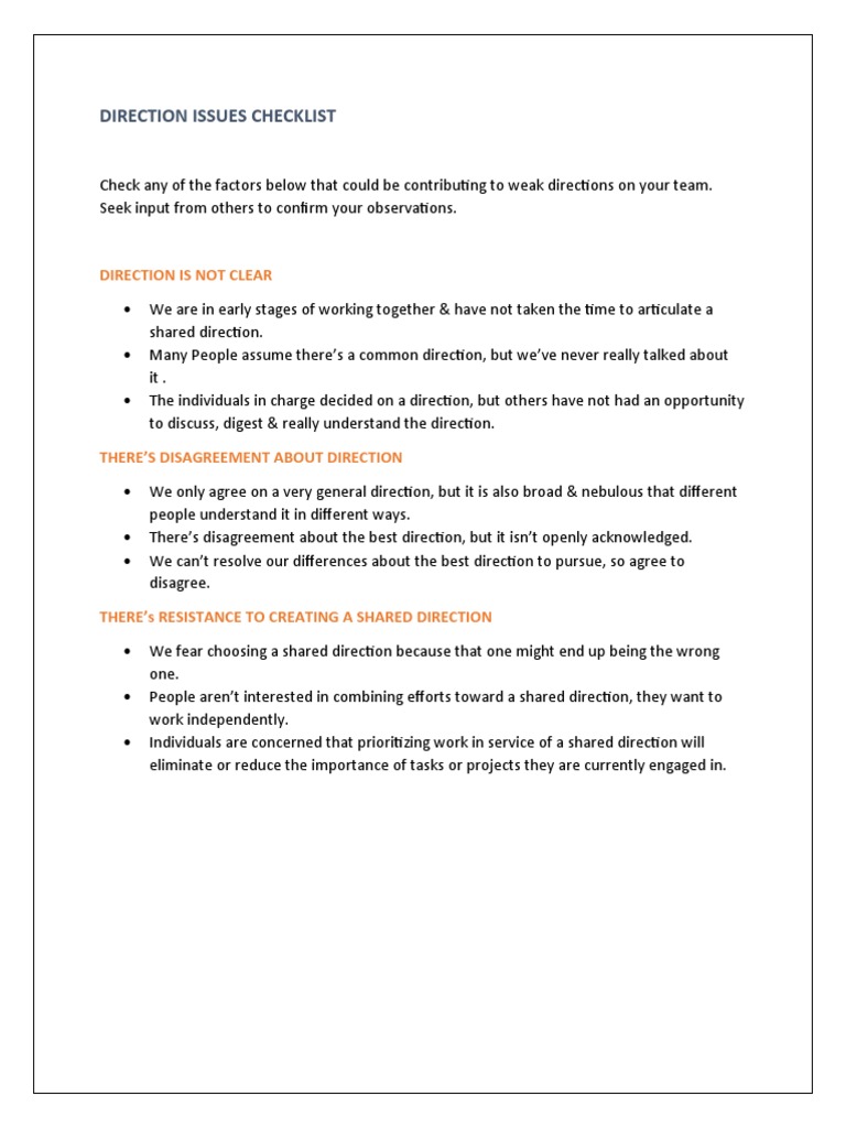 Direction Issues Checklist: Direction Is Not Clear | PDF | Motivation ...