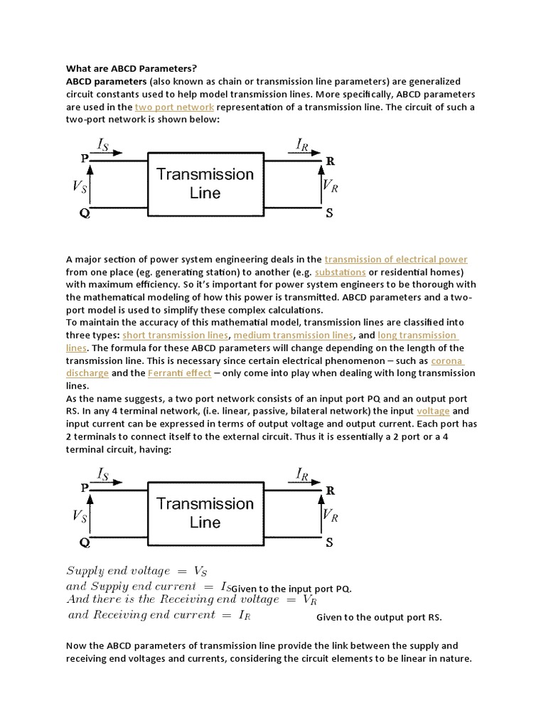 Understanding ABCD Parameters: A Concise Guide to Modeling Transmission Lines | PDF | Electric ...