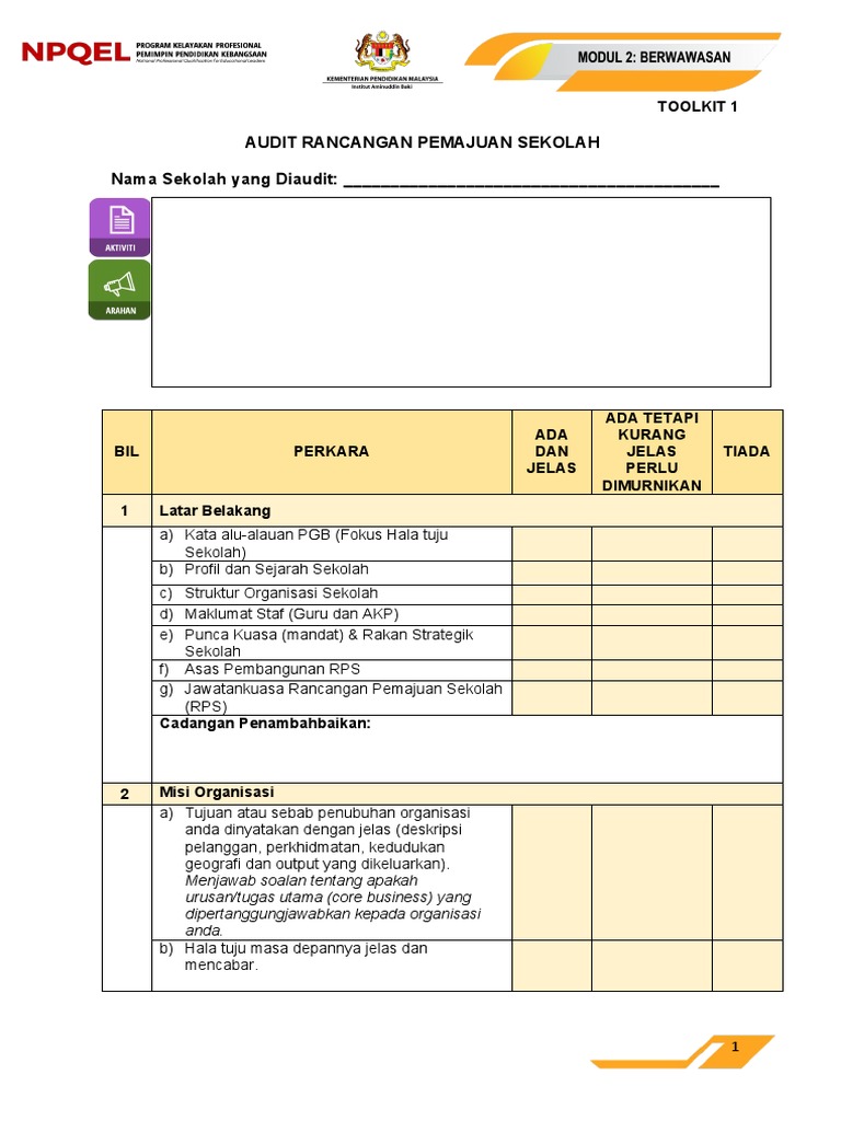 Audit Rancangan Pemajuan Sekolah Nama Sekolah Yang Diaudit | PDF