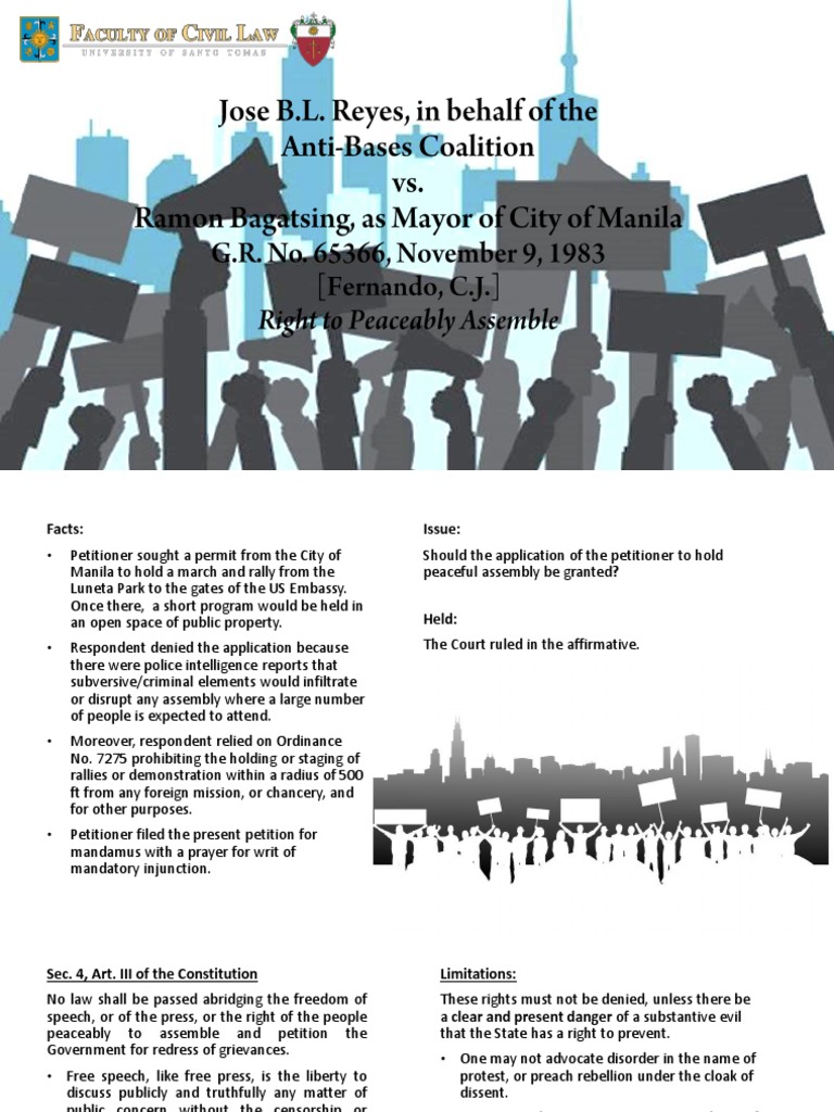 Reyes v. Bagatsing (Right To Peaceably Assemble) | Download Free PDF ...