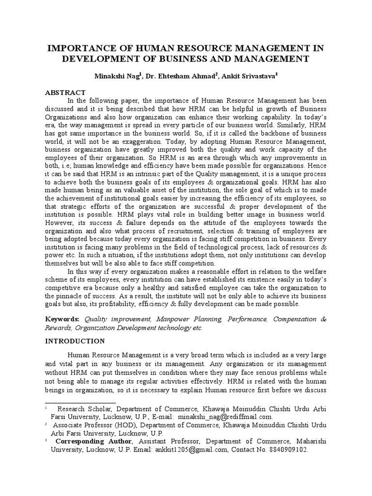 Importance of HRM-Paper | PDF | Human Resource Management | Human Resources